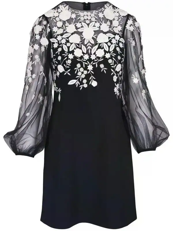 Carolina Herrera Floral-Embroidered Dress In Black - 25% Off | Editorialist
