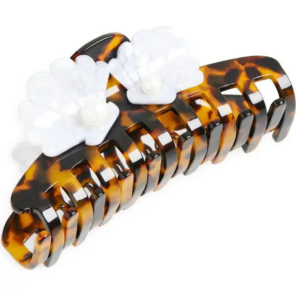 Lele Sadoughi Shell Claw Clip With Faux Pearls - Tortoise Pearl