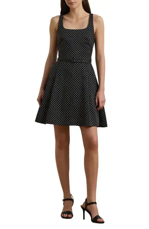 black long sleeve wedding guest dress Polka Dot Halter Mini Dress Ruched White & Black | Ruffle Summer Party  Dress | Backless Cocktail Tie-Neck Fit & Flare Vacation Outfit main image 1