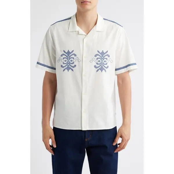 WAX LONDON Didcot Crest Motif Short Sleeve Camp Shirt
