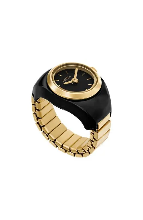 Fossil Enamel Ring Watch - Black / Gold