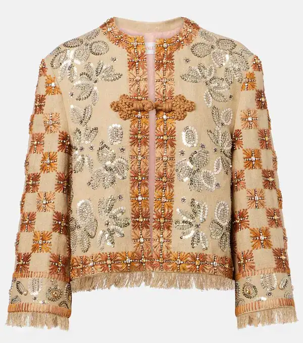 ジャケット・アウター 90s VALENTINO GARAVANI design linen jkt Valentino Garavani Embellished Embroidered Linen Jacket In Beige