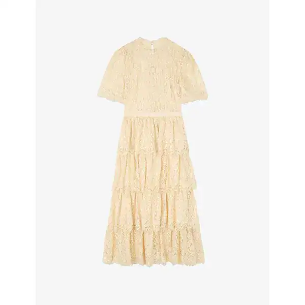 Lk Bennett Cecily Lace-Embroidered Cotton-Blend Midi Dress In Gol-Champagne  - 50% Off | Editorialist