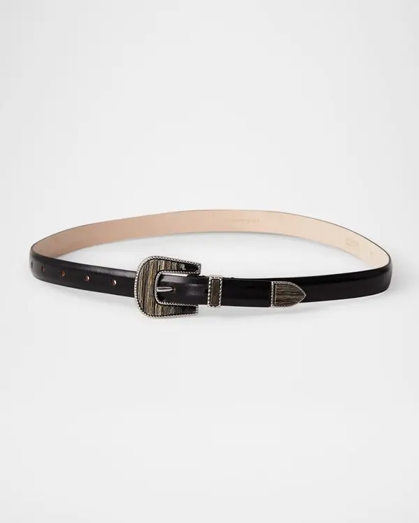 DEHANCHE Leather Belt - Black Onyx Inlay Silver