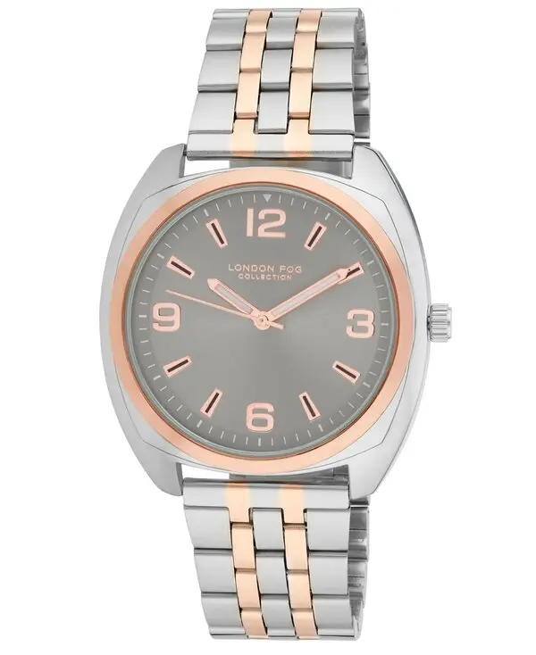 London Fog Keltic Cushion Case Link Watch - Two Tone