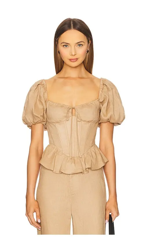 Bardot Esra Puff Sleeve Corset Top - Latte