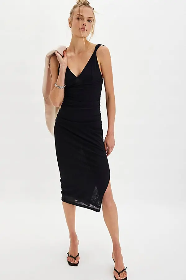Free People Long Live Mesh Midi Slip - Black