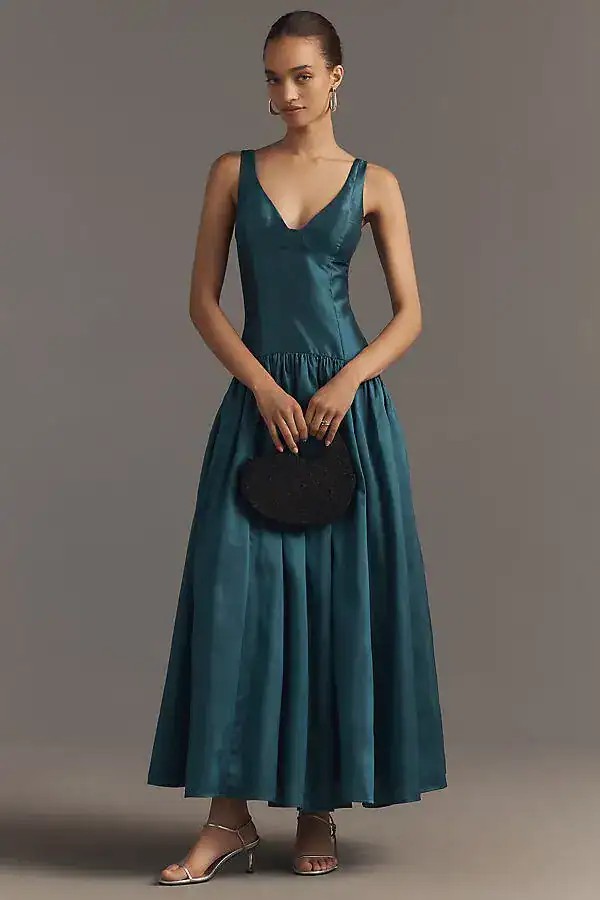 chinese dress ladies Rare London Women's Baby Blue Curved Drop Waist Maxi Dress 6