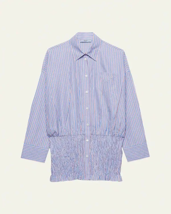 Prada Stripe Smocked Poplin Shirt - Azzurro