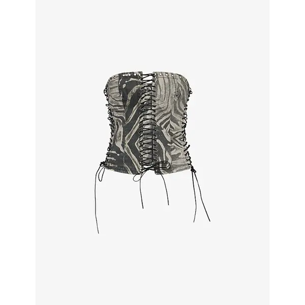 JADED LONDON Odile Lace-up Stretch-denim Corset