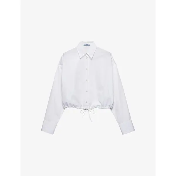Prada Drawstring-hem Long-sleeve Cotton-poplin Shirt
