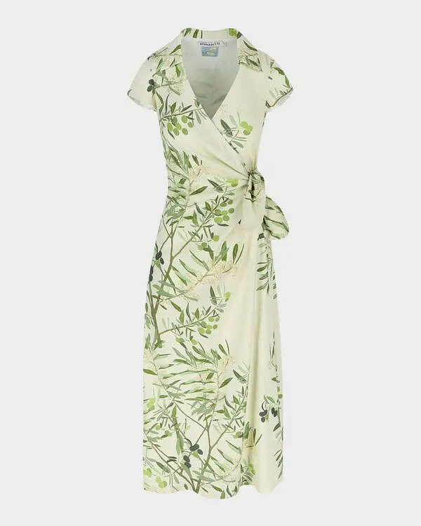 Bernadette Olive Tree Print Wrap Dress - Olive Tree-butter