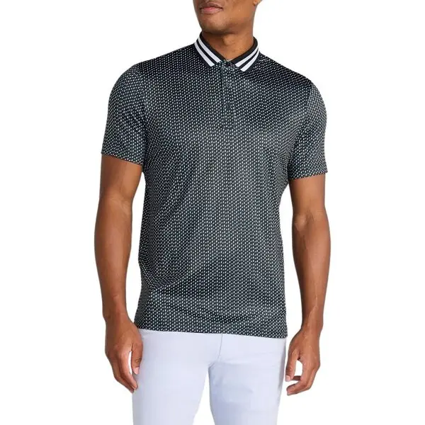 REDVANLY Pascal Geo Print Performance Polo - Tuxedo