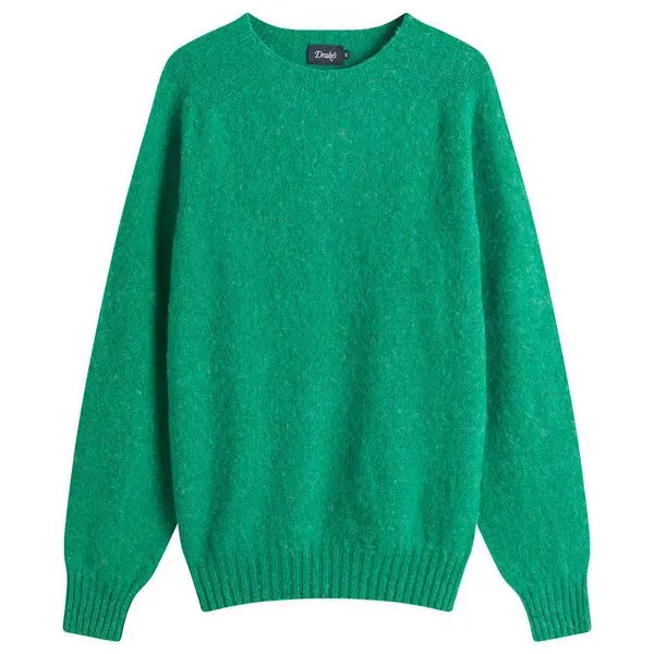 DRAKE'S Brushed Shetland Crew Knit - Pixie Green