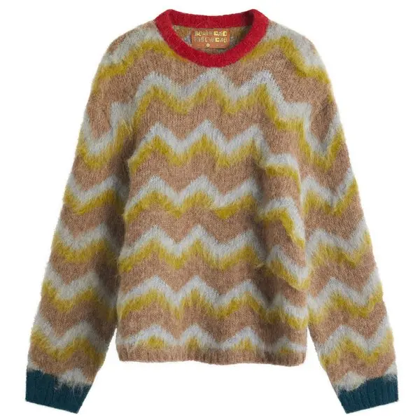 BRAIN DEAD Zig Zag Boxy Knit Jumper - Taupe Multi