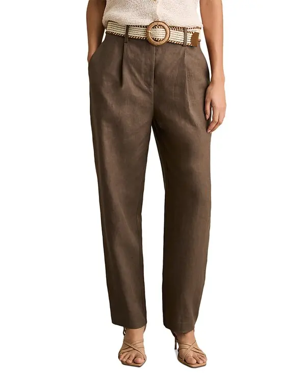 REISS Petites Beau Belted Linen Trousers - Mink Neutr