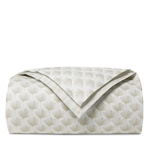 SFERRA Edna Reversible Ginkgo Leaf Duvet Cover, King - White/beige