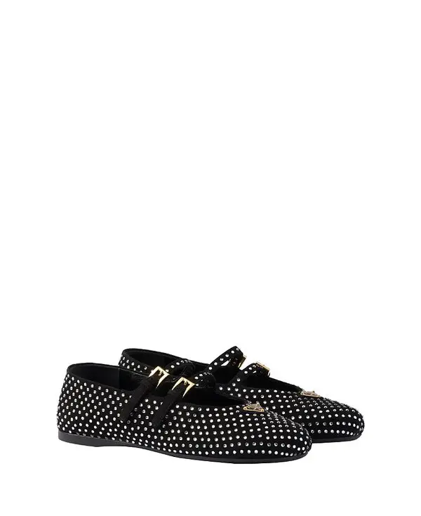 Prada Suede Ballerinas With Crystals - Gold/silver