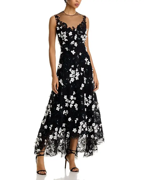 Rickie Freeman For Teri Jon Tulle Gown With 3d Flower Applique