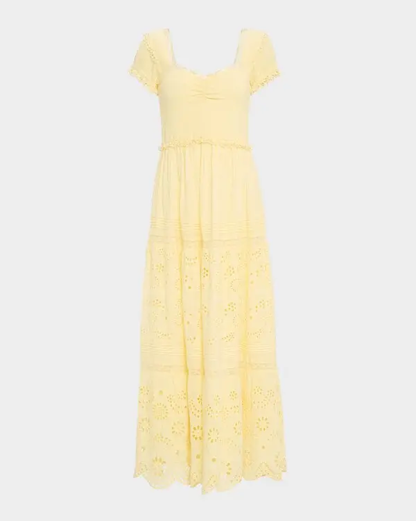 LoveShackFancy Bisolet Embroidered Maxi Dress - Citron