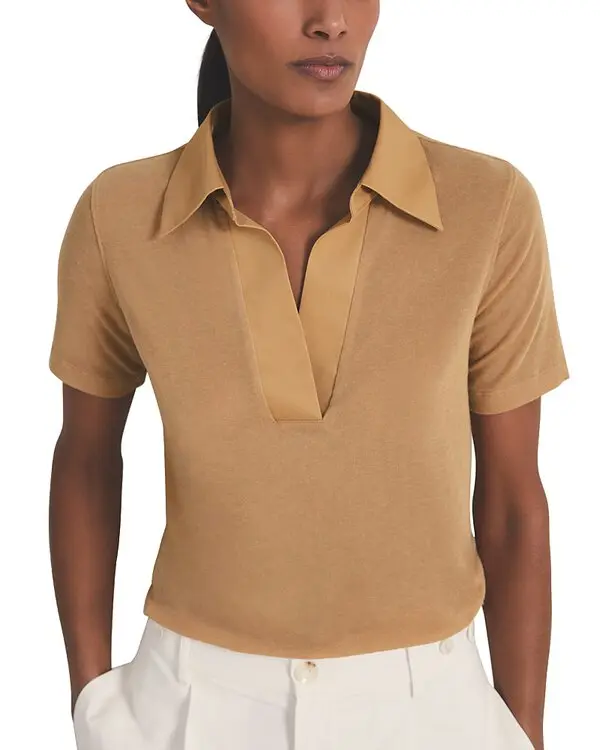 REISS Les 100 Ciels Fitted Polo Top - Tan
