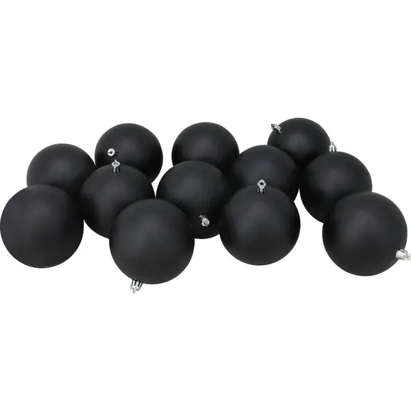 NORTHLIGHT Matte Shatterproof Christmas Ball Ornaments4" Jet 12ct - Black