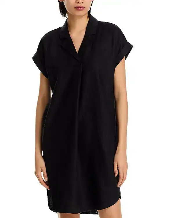 Eileen Fisher Linen Notch Collar Dress In Black - 70% Off | Editorialist