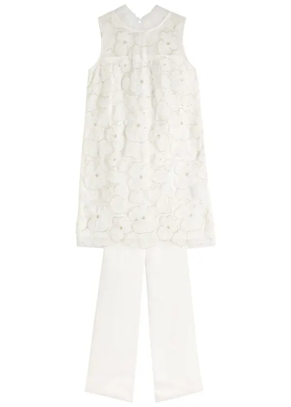 SELF-PORTRAIT Floral-embellished Tulle Mini Dress