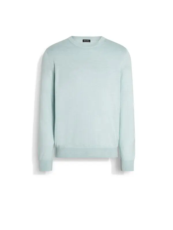 Zegna Silk, Cashmere And Linen Crewneck - Light Blue Mélange