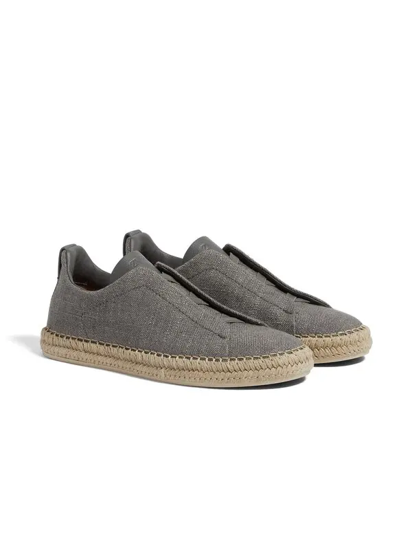 Zegna Linen And Leather Triple Stitch Espadrilles - Grey Mélange