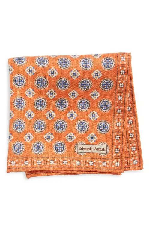 EDWARD ARMAH Medallion Print Reversible Silk Pocket Square - Orange