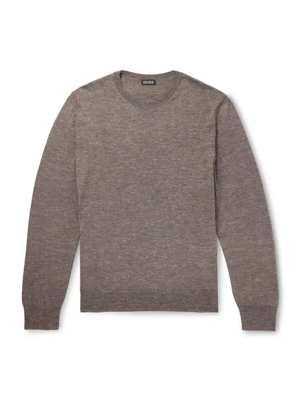 Zegna Mulberry Silk, Cashmere And Linen-blend Sweater - Brown