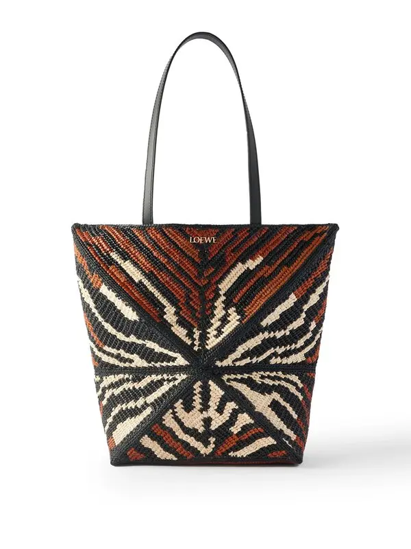 Loewe Puzzle Fold Tiger-print Raffia Tote Bag
