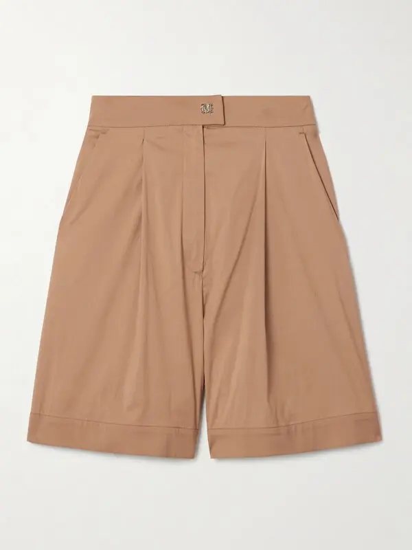 Max Mara Sultano Pleated Cotton-blend Poplin Shorts - Brown