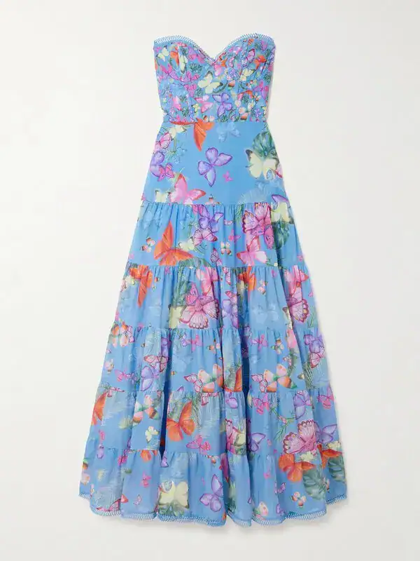 Charo Ruiz Ibiza Danny Strapless Tiered Maxi Dress In Blue - 40% Off |  Editorialist
