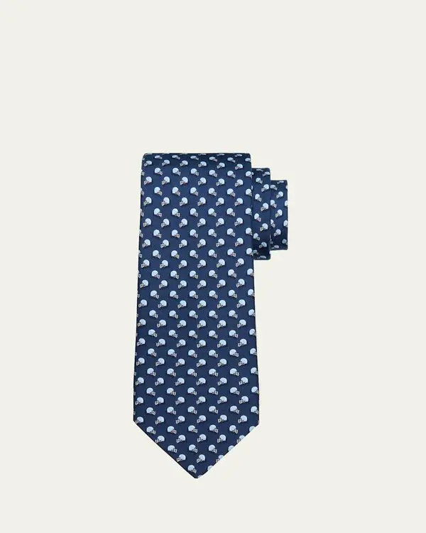 FERRAGAMO Helmet-print Silk Neck Tie - Fnavy