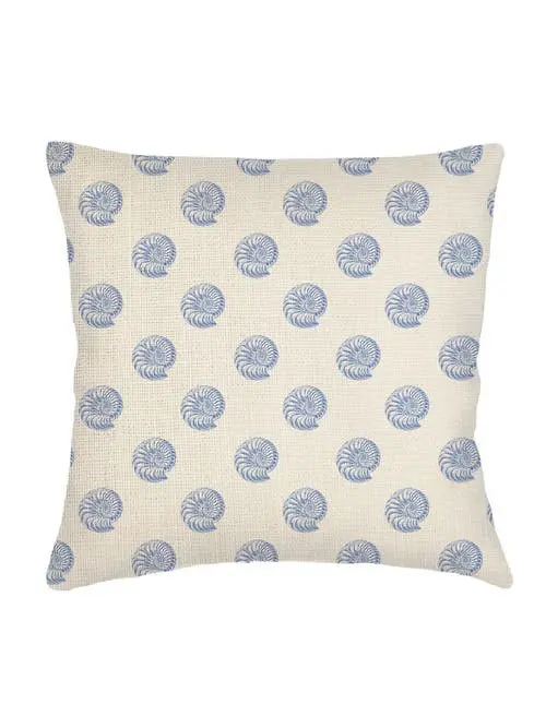 Anaya Nautilus Shell Linen Euro Pillow With Down Insert - Blue