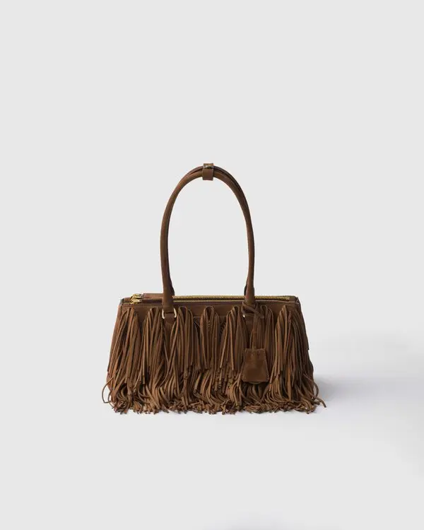 Prada Galleria Medium Suede Bag With Fringe