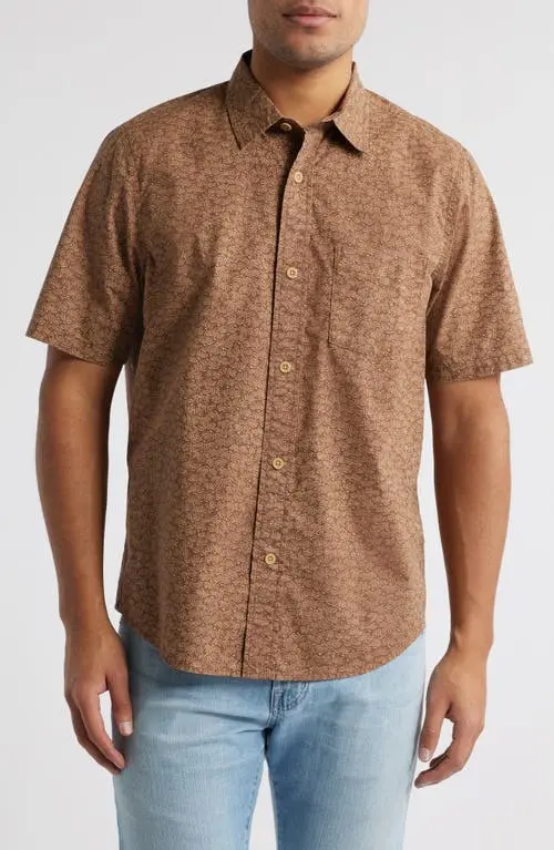 Treasure & Bond Lived-in Leaf Print Short Sleeve Cotton Poplin Button-up Shirt