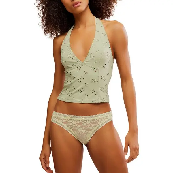 Free People Full Bloom Crop Halter Top - Celadon Green