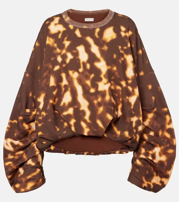 Dries Van Noten Printed Gathered Cotton Sweatshirt - Brown