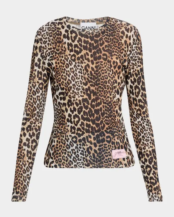 GANNI Print Long-sleeve Top - Leopard