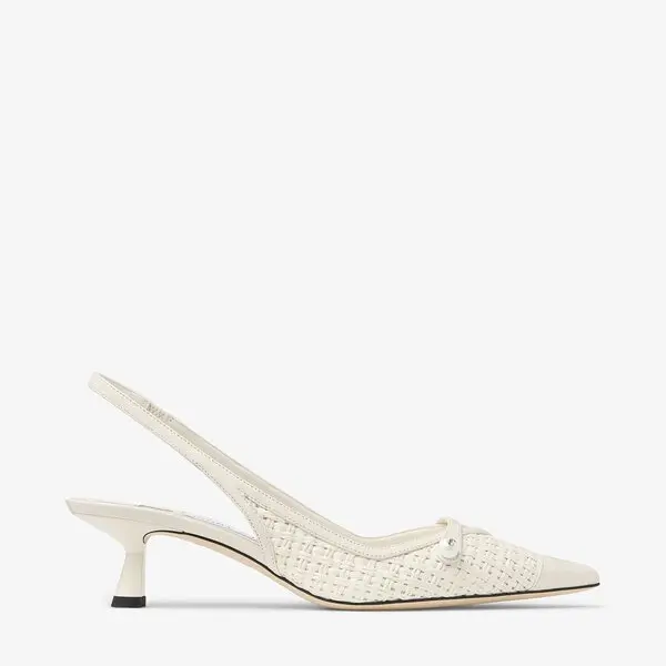 JIMMY CHOO Amita 45 Leather And Raffia Slingbacks - Latte/latte