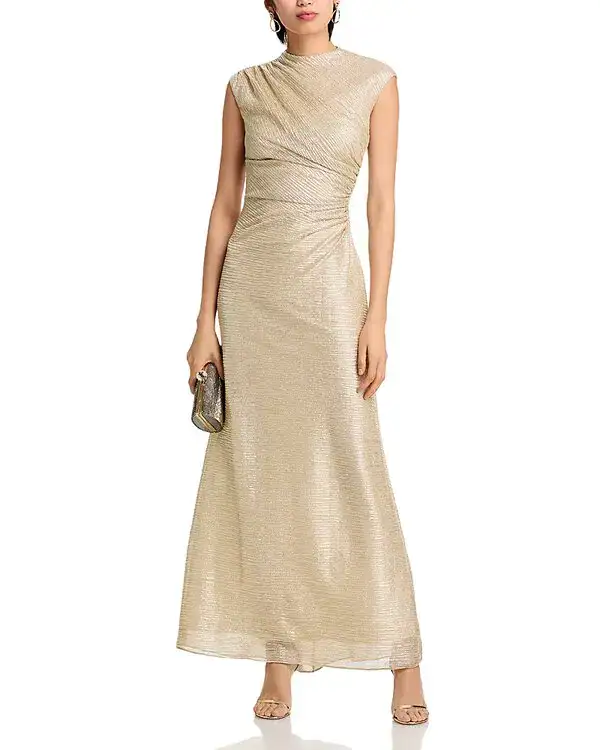 Aqua Crinkle Metallic Gown Gold/Silvr Editorialist