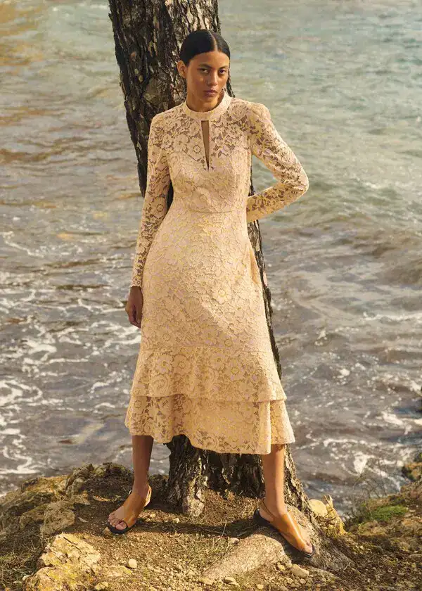 mermaid style wedding dress with lace sleeves Classic Lace Mermaid Dress Ornella US 2 main image 0