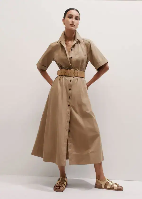 beige shirt dress with belt Boho Tiered Maxi Dress Mahika
