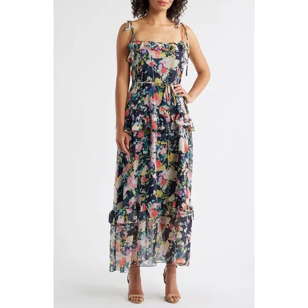 Julia Jordan Floral Print Tie Strap Midi Dress
