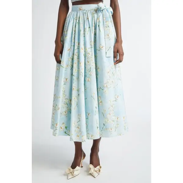 EMILIA WICKSTEAD Evelyna Floral Cotton Poplin Midi Skirt - Little Lillies On Blue