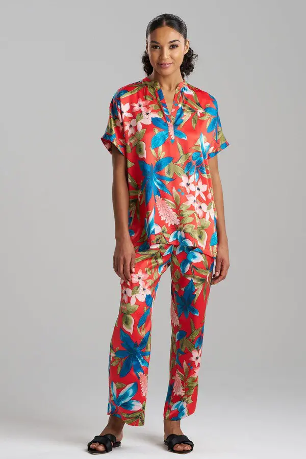 Natori Tropical Breeze Satin Pajama Set - Red