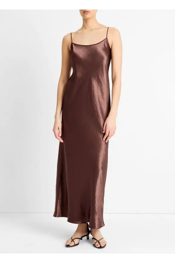 Vince Satin Bias Maxi Slip Dress - Brown